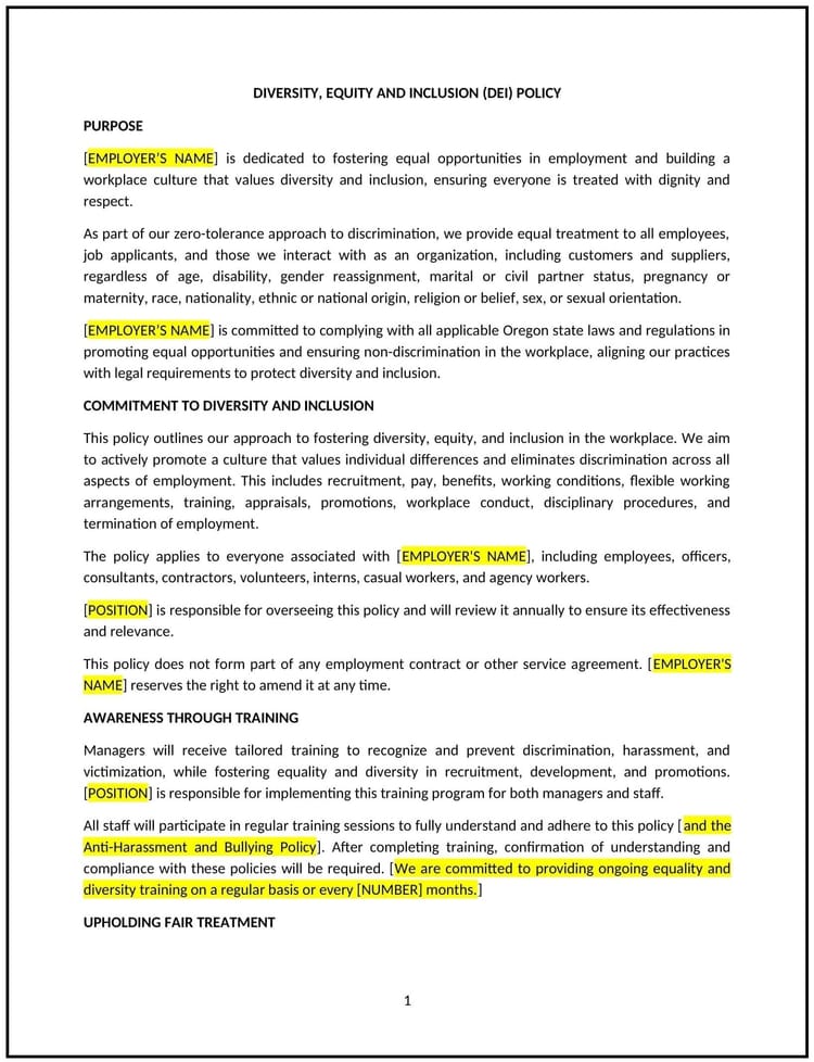 Diversity, equity and inclusion (DEI) policy (Oregon): Free template