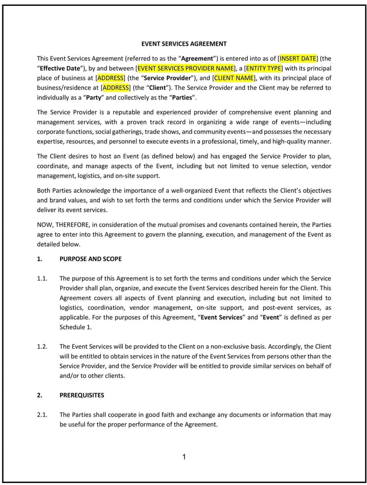 Event Services Agreement (Connecticut): Free template