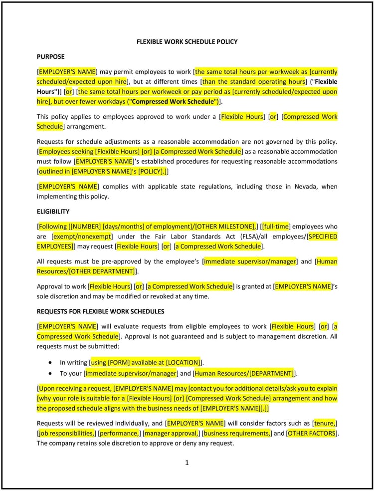 Flexible work schedule policy (Nevada): Free template