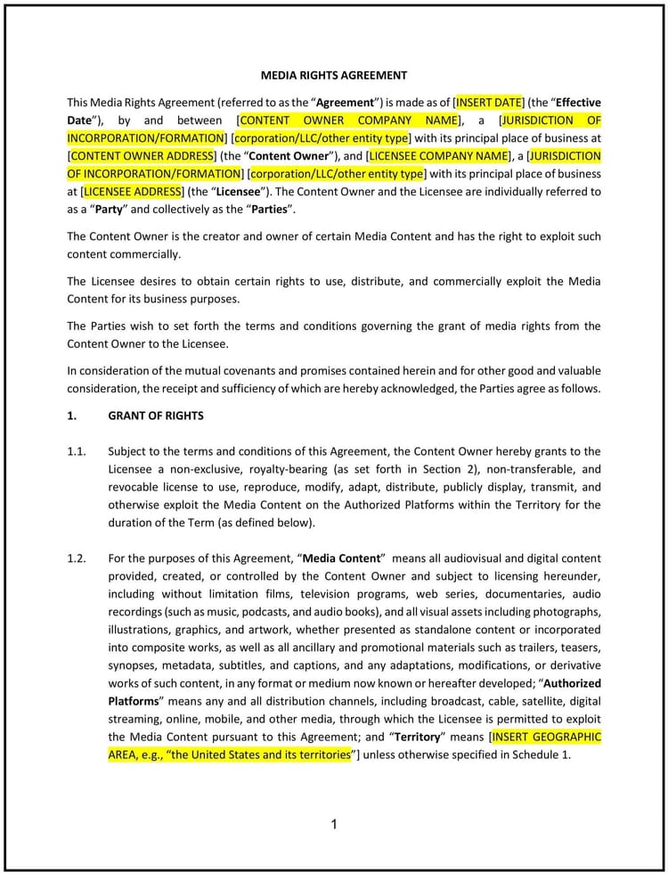 Media Rights Agreement (Delaware): Free template