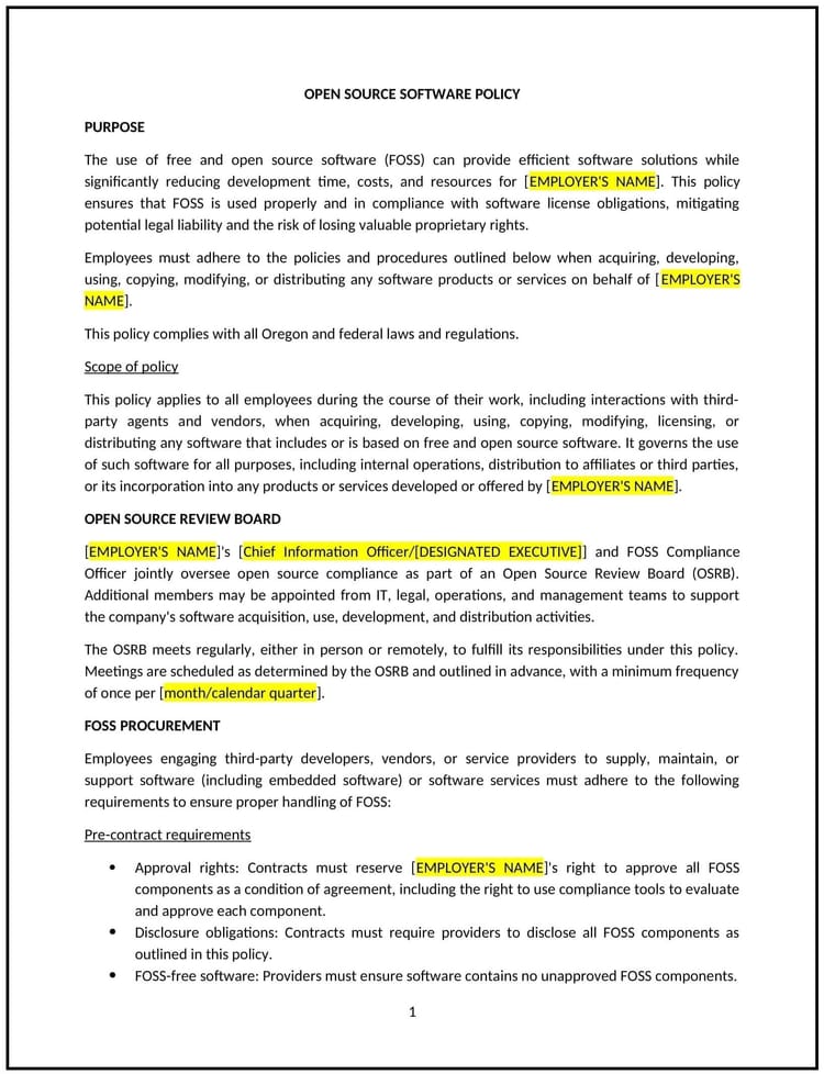 Open source software policy (Oregon): Free template Open source software policy (Oregon): Free template