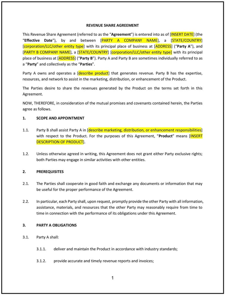 Revenue Share Agreement (Florida): Free template