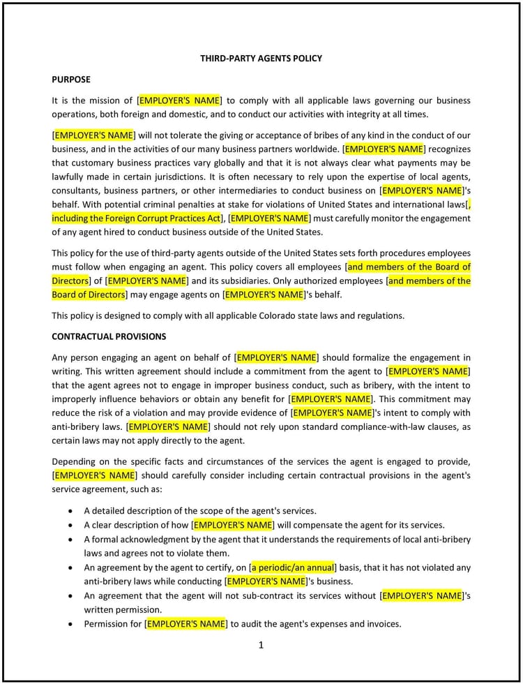 Third-party agents policy (Colorado): Free template