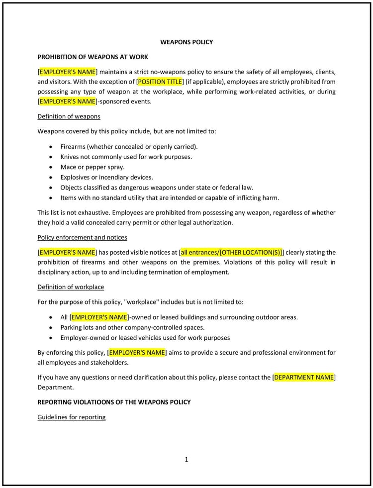 Weapons policy (Illinois): Free template