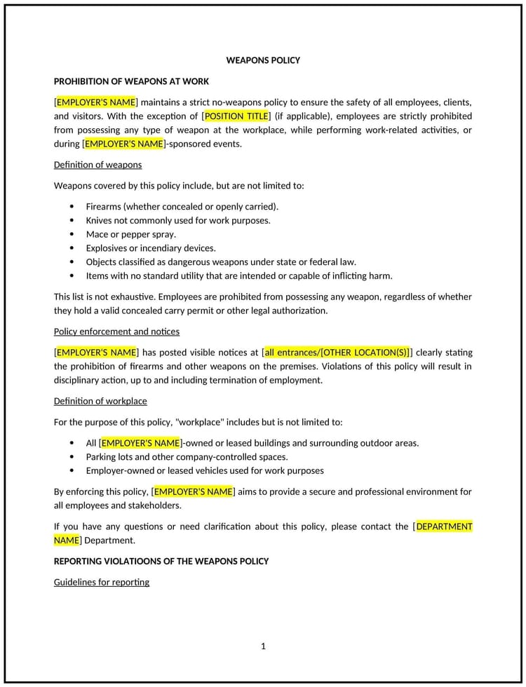 Weapons policy (New York): Free template