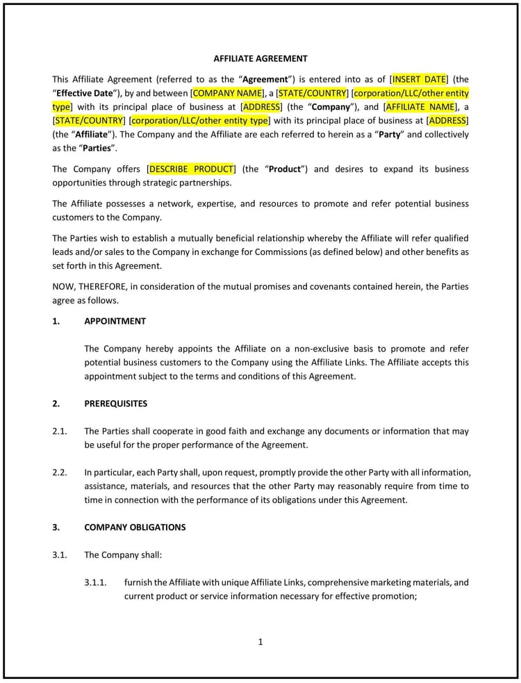 Affiliate Agreement (Wisconsin): Free template