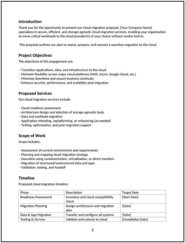 Cloud migration (storage-agnostic) proposal: Free template