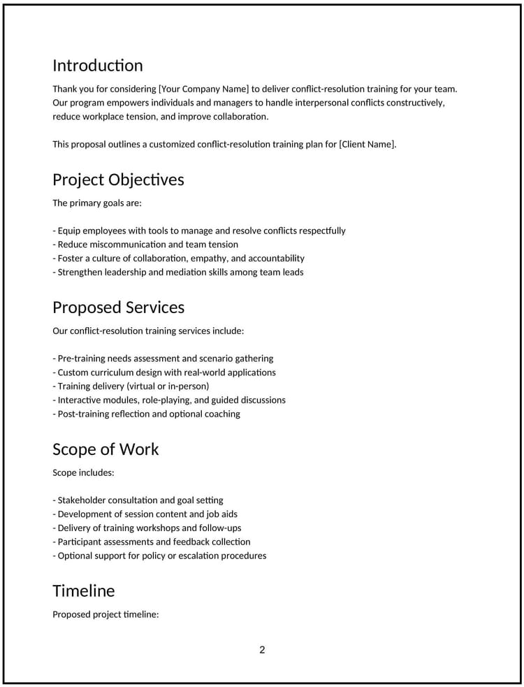 Conflict resolution training proposal: Free template