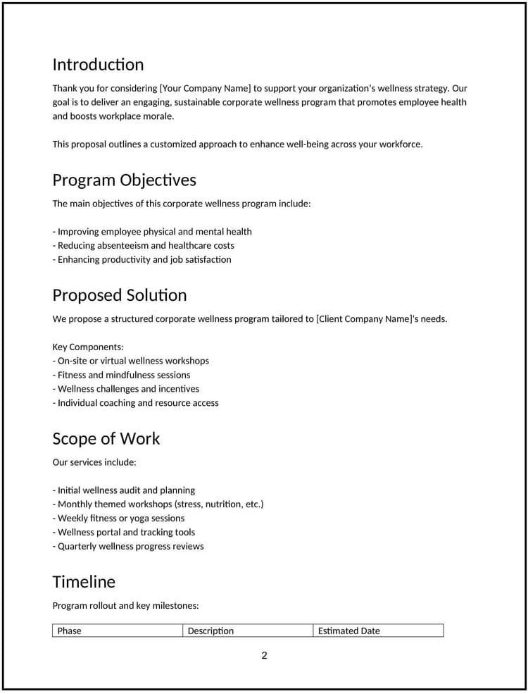 Corporate wellness proposal: Free template