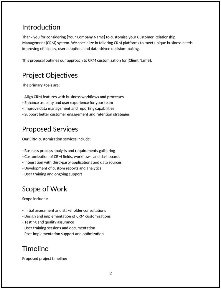 CRM customization proposal: Free template