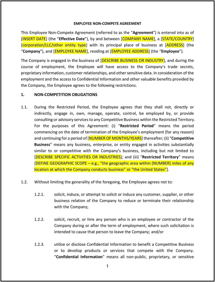 Employee Non-Compete Agreement (Michigan): Free template