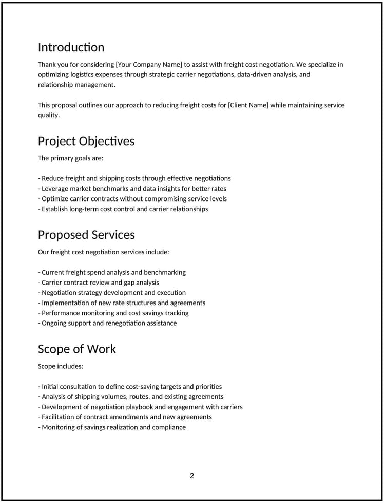 Freight cost negotiation proposal: Free template