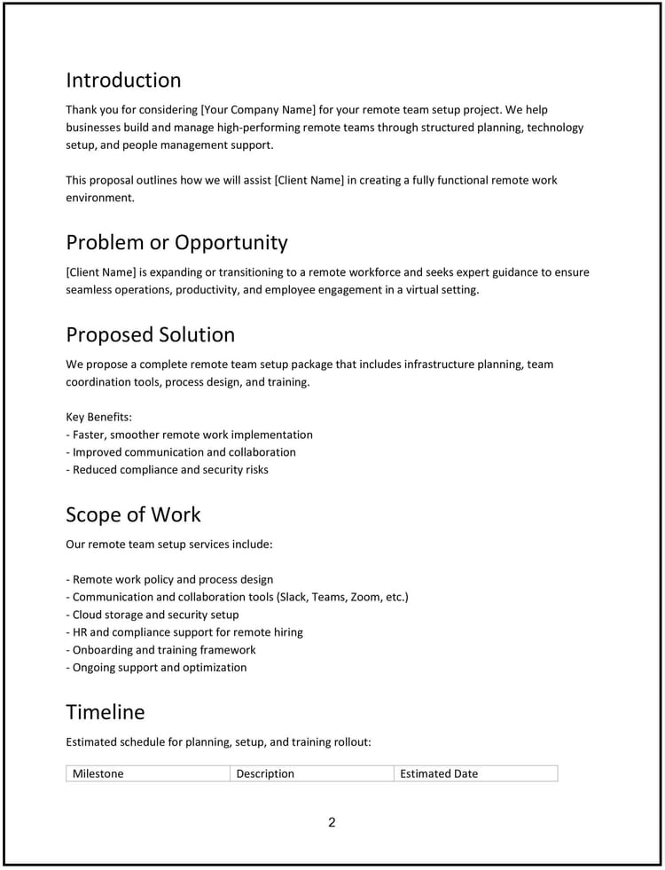 Remote team setup proposal: Free template