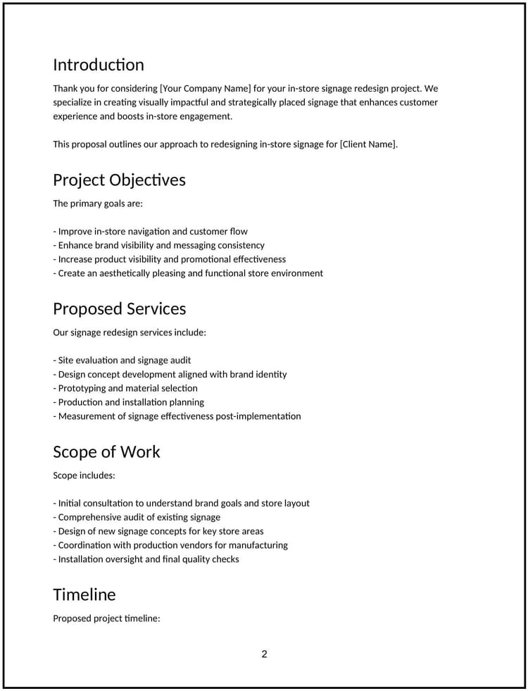 In-store signage redesign proposal: Free template