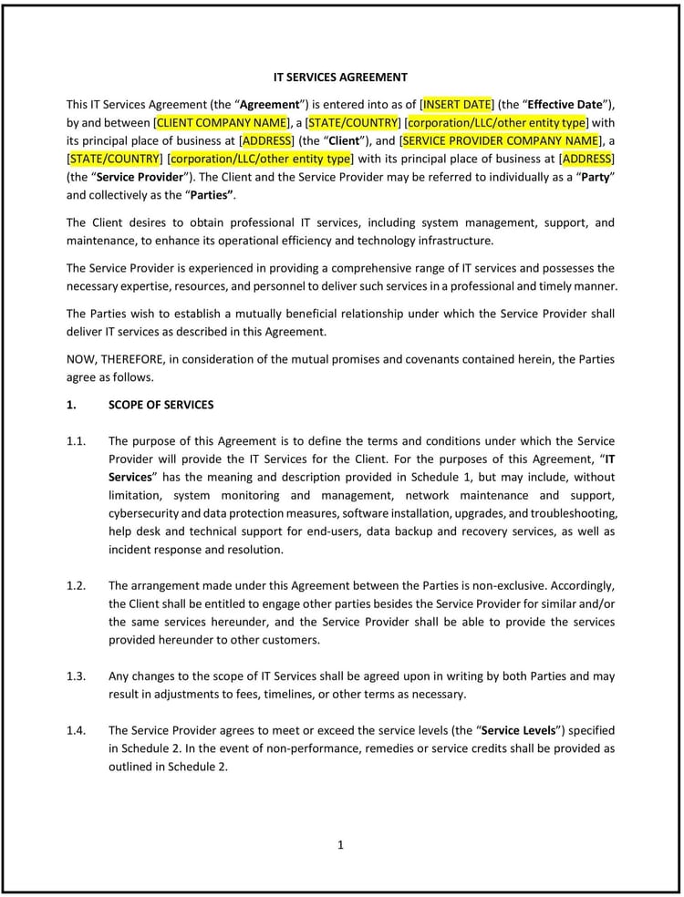 IT Services Agreement (Wisconsin): Free template