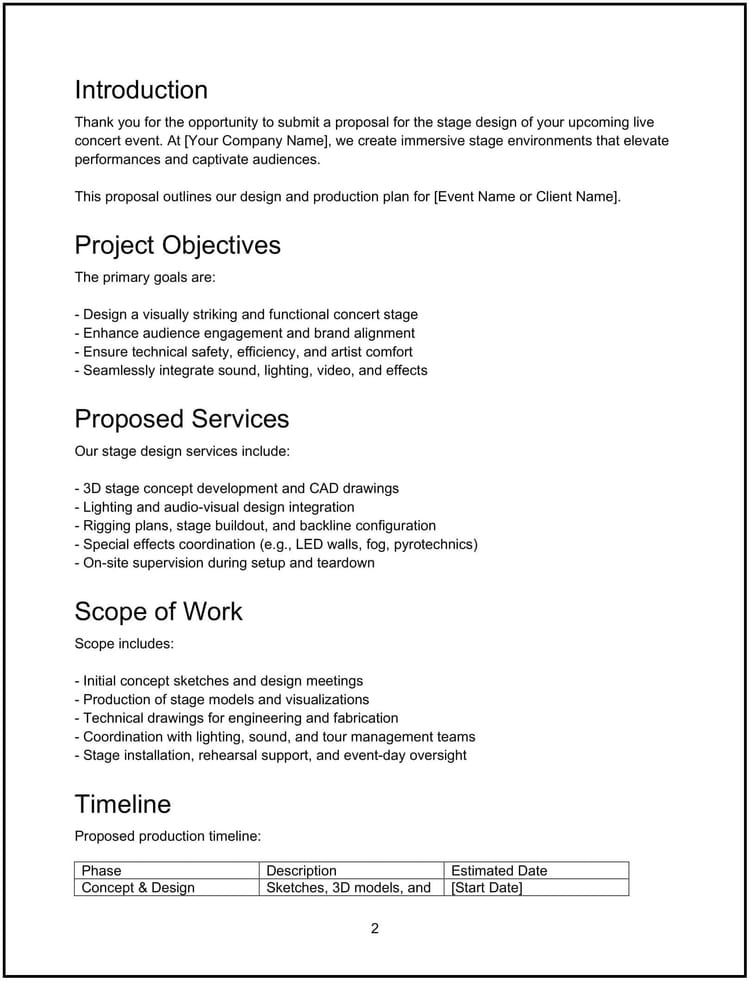 Live concert stage design proposal: Free template