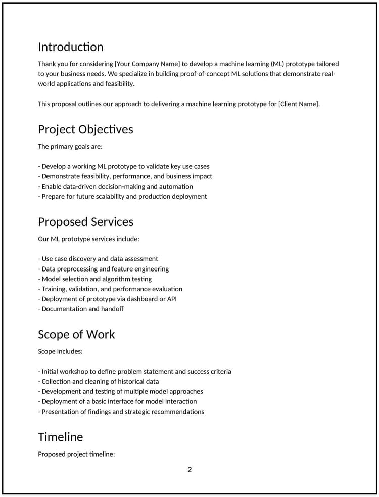Machine learning prototype proposal: Free template