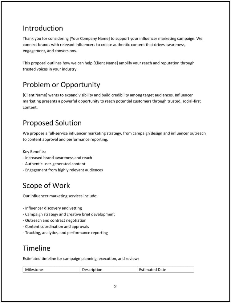 Influencer marketing proposal: Free template