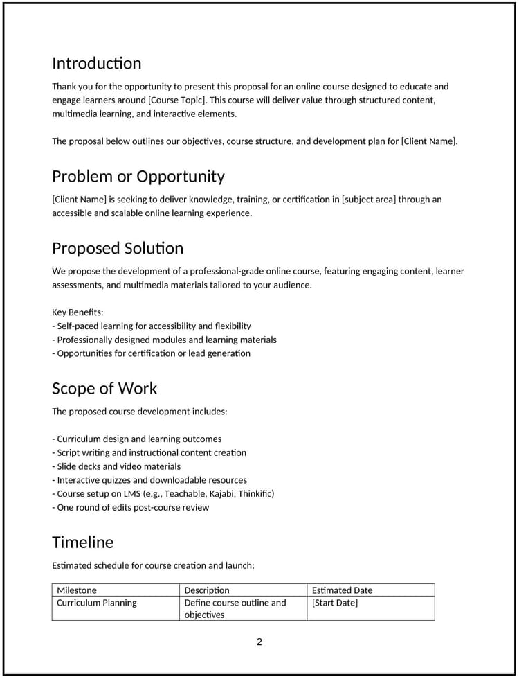 Online course proposal: Free template