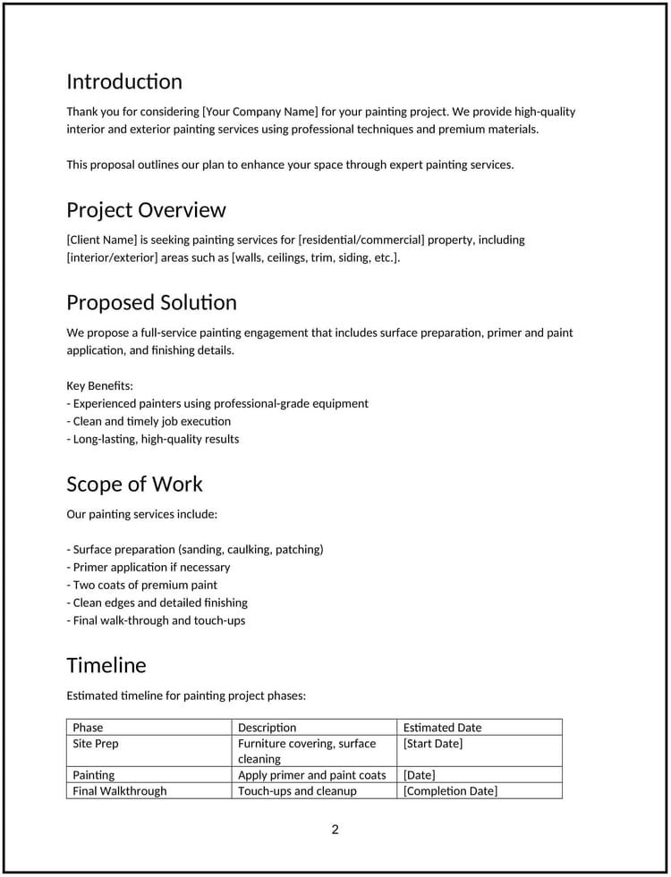 Painting proposal: Free template