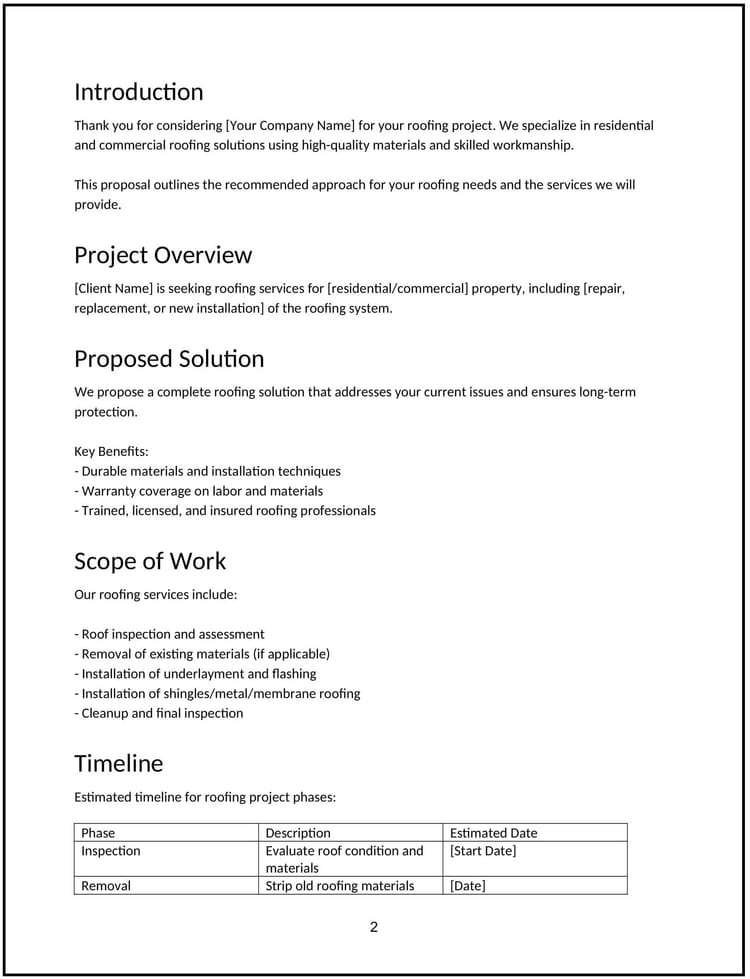 Roofing proposal: Free template