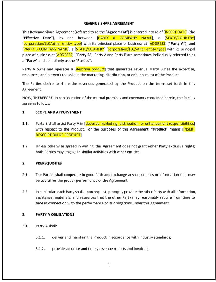 Revenue Share Agreement (North Carolina): Free template
