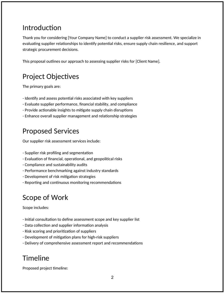 Supplier risk assessment proposal: Free template