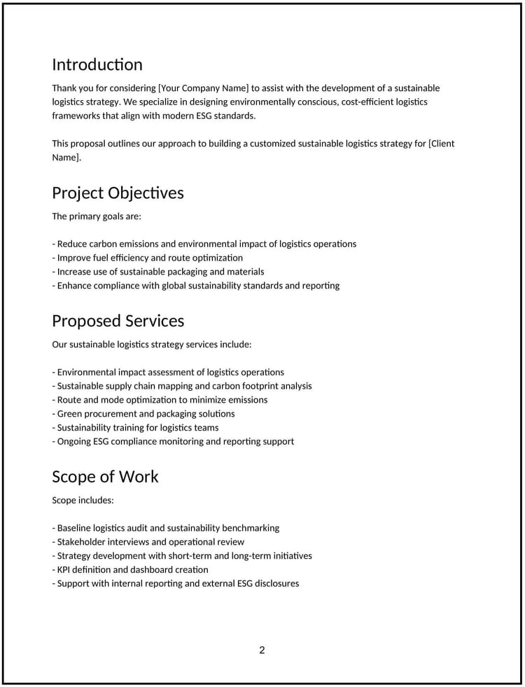 Sustainable logistics strategy proposal: Free template