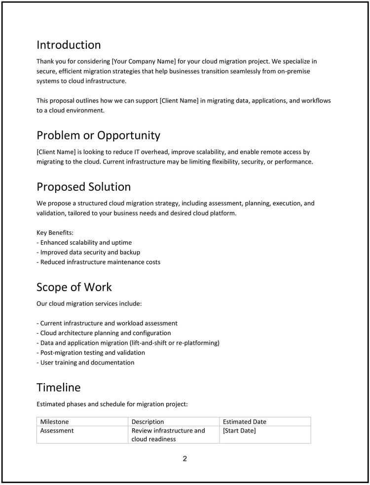 Cloud migration proposal: Free template
