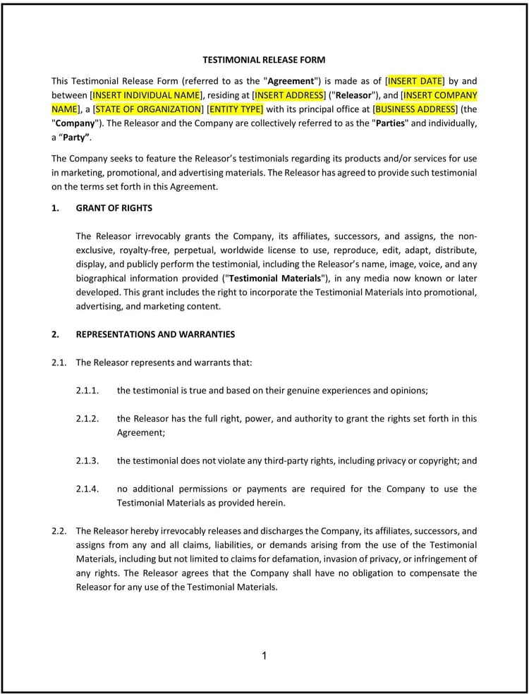 Testimonial Release Form (New Jersey): Free template