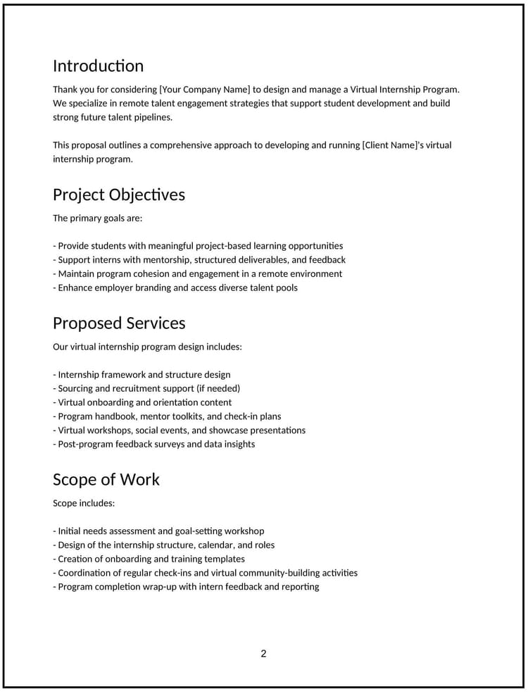 Virtual internship program proposal: Free template