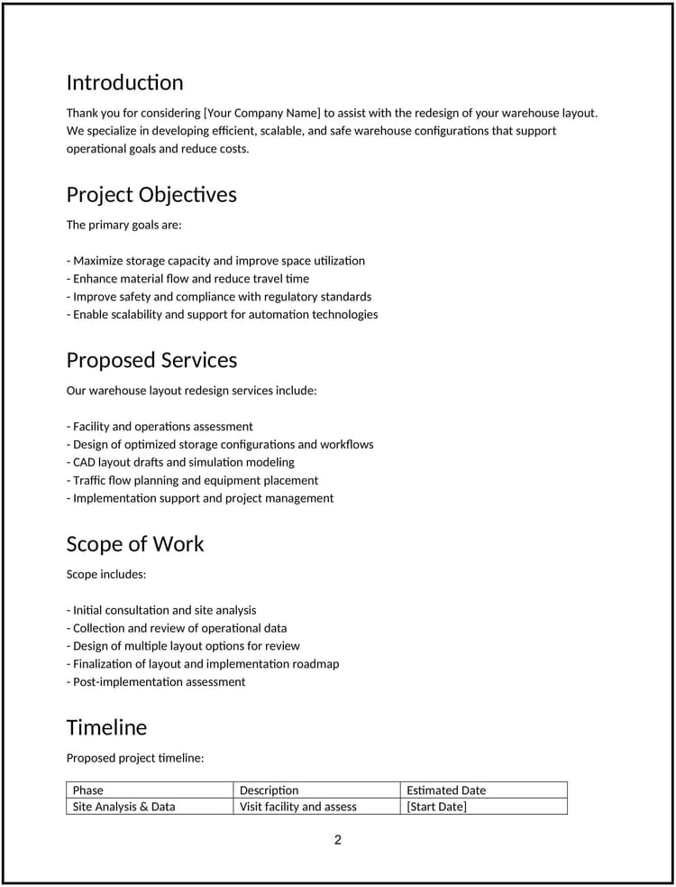 Warehouse Layout Redesign Proposal Free Template